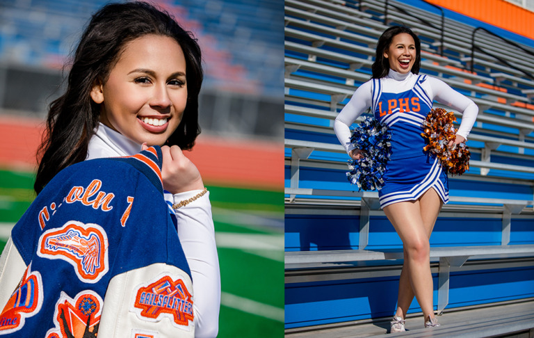 Cheerleader Senior Pictures on the Football Field with Averie